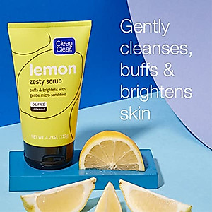Clean & Clear Lemon Zesty Brightening Facial Scrub, Vitamin C, Lemon Extract & Gentle Micro-Scrubbies to Buff & Brighten Skin & Reduce Shine, Oil-Free Daily Face Cleansing Scrub, 4.2 Oz