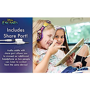 eKids Disney Encanto Headphones for Kids, Wired Headphones for School, Home or Travel, Tangle Free Toddler Headphones with Volume Control, 3.5mm Jack, Includes Headphone Splitter