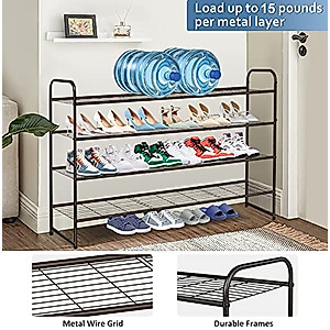 AOODA 4 Tier Long Shoe Organizer for Closet, Wide Stackable Metal Shoe Rack for Entryway, Bedroom, Floor, Shoe Shelf Storage Organizer Holds 30 Pairs of Men Sneakers (Bronze)