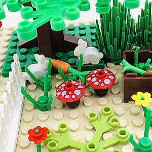 Farm Animals Building Blocks Toys Garden Park Trees and Flowers Classic Botanical Accessories Bricks for Boys Girls Kids Age 6+ Gifts（Include 1 Pcs 10" x 10" Base Plate