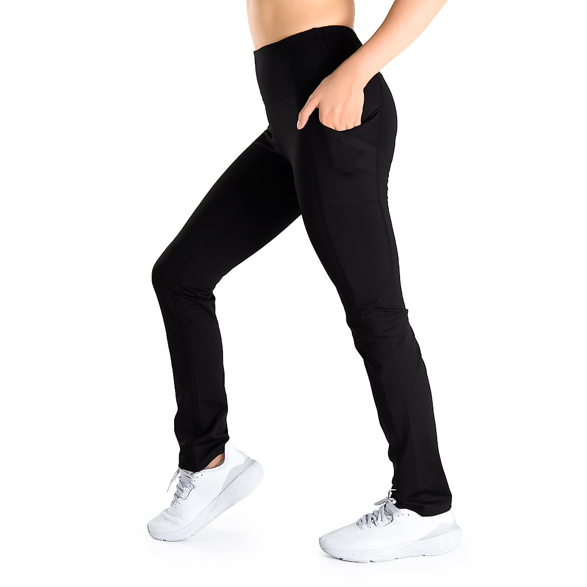Yogipace,Side Pockets,Petite Women's 29" Fleece Lined Thermal Yoga Pants Winter Straight Leg Warm Sweatpants,Black,Size M