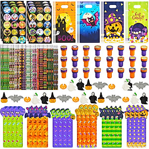 JOYIN 144 Pieces 24 Pack Assorted Halloween Themed Stationery Kids Gift Set Trick Treat Price Party Favor Toy Including Halloween Pencils, Rulers, Stickers, Stamps and Erasers in Trick or Treat Bags