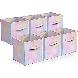 Sorbus Fabric Storage Cubes - 6 Foldable Tie Dye Storage Bins for Organizing Cubbies, Toy Box - Clothes Storage & Closet Organizer - 11 Inch Collapsible Cube Baskets for Shelves with Handle (Tie Dye)