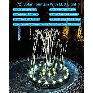 Yzert 3.5W Solar Fountain with White LED Light, Built-in Battery Bird Bath Fountains Solar Power with 4 Fixed Rods, Solar Fountain Pump for Bird Bath Pool, Pond,Outdoor and Garden