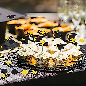 YUJUN 160PCS Graduation Confetti,2023 Gold and Black Paper Glitter Graduation Party Supplies Congrats Grad 2023 Graduation Cap Table Confetti Glitter for Class of 2023 High School College Graduation Party Decoration