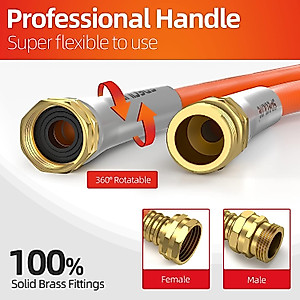 SPECILITE Garden Water Hose 150 ft x 5/8 in Heavy Duty, Flexible and Lightweight, Burst 600 psi, Kink-less Hybrid Rubber Pipe for Backyard, 3/4'' Brass Fittings, Orange