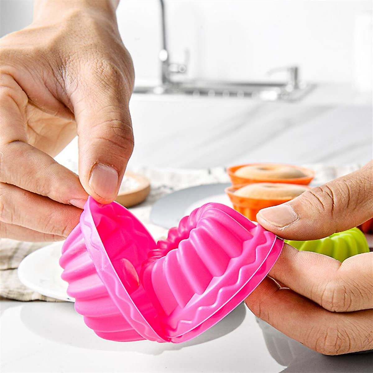 Silicone Cupcake Muffin Baking Cups 12 Pack Reusable Nonstick Silicone Baking Cups Mini Cake Pan (Multicolor)