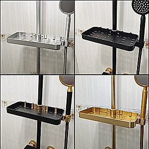 Davisia Shower Caddy Organizer with Hooks Bath Sponge Holder Durable Rustproof Aluminum Bathroom Shower Shelf,No Drilling…(Blcak)