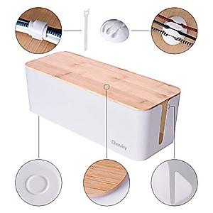 2 Pack Large Cable Management Box – Wooden Style Cord Organizer Box and Cover for TV Wires, Computer, Router, USB Hub and Under Desk Power Strip – Safe ABS Material and Baby-Pets Proof Lock (White)