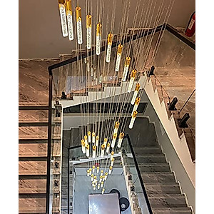 Flashing God H-11.5feet Staircase Crystal Chandeliers Modern 20-Lights Foyer Entrway Long Pendant Chandeliers High Ceiling Crystal Chandeliers with LED Dimmable 3000-6000K Lighting Fixture