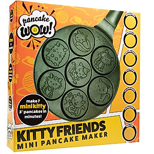 Kitty Friends Mini Pancake Pan - Make 7 Unique Flapjack Cat Designs, Nonstick Pan Cake Maker Griddle for Breakfast Kitten Fun & Easy Cleanup, Fun Animal Gift
