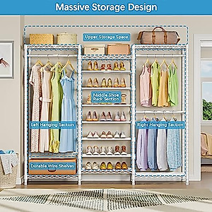 VIPEK S3C Heavy Duty Portable Closet, Adjustable Shoe Rack Wire Shelf, Large Wardrobe Organizer for Bedroom Storage, Free Standing Clothes Rack, Custom White Rack with Black Cover