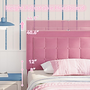 ANCTOR Twin Bed Frame with USB Ports, Velvet Upholstered Platform Bed with Height Adjustable Headboard, Heavy Duty Metal Support Legs, Stable, Durable, No Box Spring Needed, Noise-Free, Easy Assembly