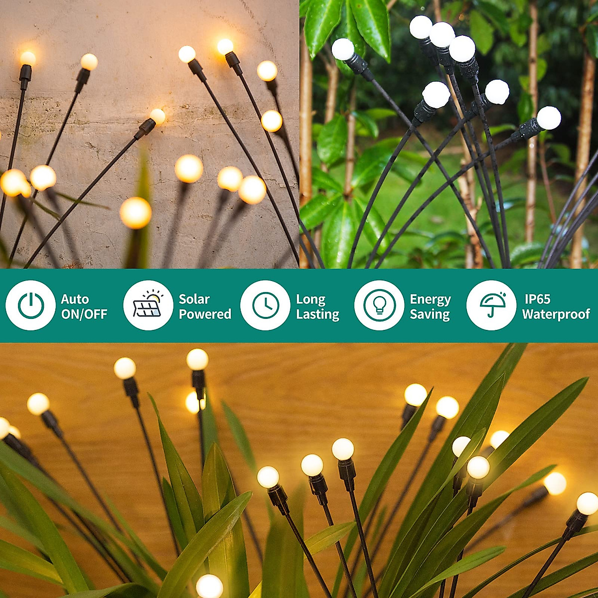 DURPAR Solar Garden Lights, New Upgraded Solar Firefly Lights Outdoor Waterproof, Solar Outdoor Lights, Solar Garden Decorative Lights Yard Patio Pathway Decoration, Warm White (4 Pack)