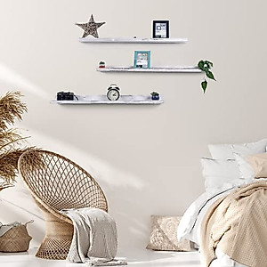 CRCHOM Picture Ledge Shelf 36" Wood Photo Shelves for Wall Mounted Long Floating Shelves with Lip Set of 3 Display Ledge Book Shelf for for Home Decor,Rustic White