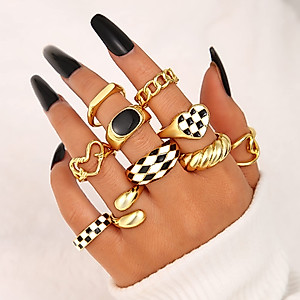 FAXHION 10PCS Gold Stackable Rings Set for Women, 18K Gold Plated Open Stacking Knuckle Ring, Adjustable Chunky Signet Band Ring for Gift