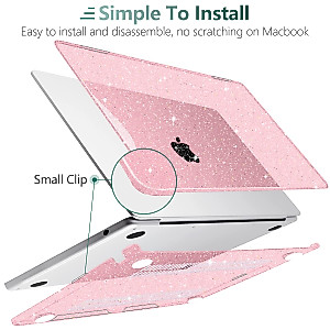 MEEgoodo Glitter Case for M3 MacBook Air 13.6 inch Case 2024 2022,Fit Model A3113 A2681 with M3 M2 Chip, Crystal Laptop Hard Shell Cases with Keyboard & Camera Cover for 13.6" MacBook Air, Clear Pink