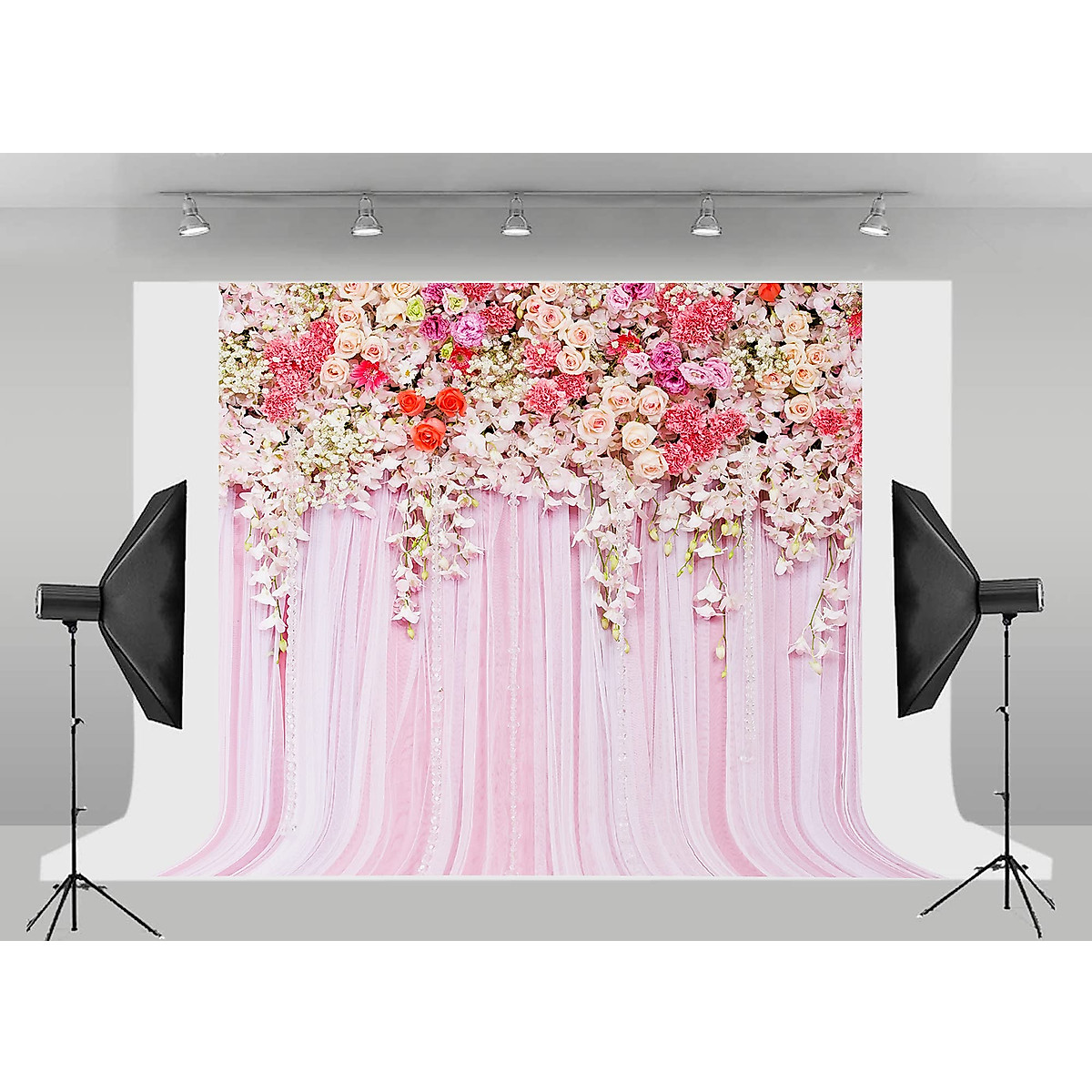 Large Flower Wall Wedding Bridal Shower Party Backdrop Pink Rose Background Vinyl Background 10x10ft D-9192