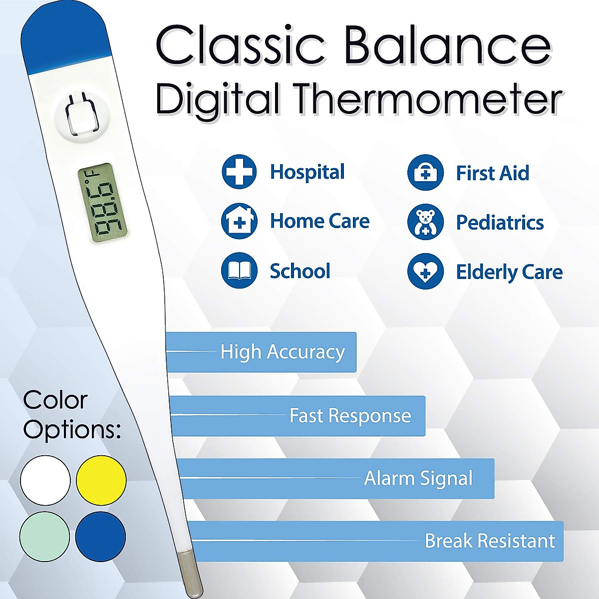 ZAYAAN HEALTH Classic Balance Digital Thermometer High Accuracy Fast Response Rigid Sensor Tip, Blue