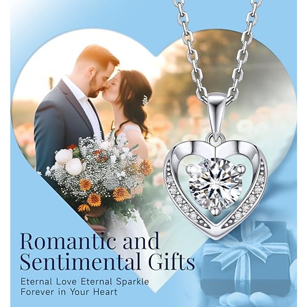 MomentWish Heart Necklace, Birthday Gifts for Women, 1Carat Moissanite Necklace, 925 Sterling Silver Diamond Heart Necklace Jewelry Gift for Wife Mom on Valentine's Day Christmas Anniversary