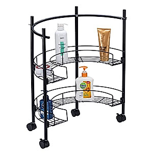 L&H Unico Pedestal Under the Sink Rack with 2 Storage Shelves Metal Bathroom Organizer with Wheels and Towel Holder, Black