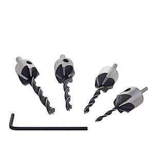 Utoolmart 4 in 1 Countersink Drill Bit Set, 3mm 4mm 5mm 6mm Quick Change Drill Bit with One Hex Key, Adjustable Carpentry Reamer Plated for Wood DIY, HSS