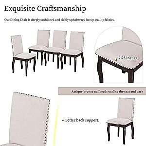 OYN 5-Piece Kitchen Room Furniture, Wooden Farmhouse Round Dining Table Sets with 4 Nailhead Decor Upholstered Chairs and Extendable Tabletop for 4 Persons Family Meal, Espresso