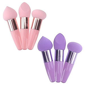 MAGICLULU 6Pcs Powder Puff Mushroom Makeup Sponge with Handle Foundation Blending Beauty Sponge Dry & Wet Use for Powder Cream or Liquid