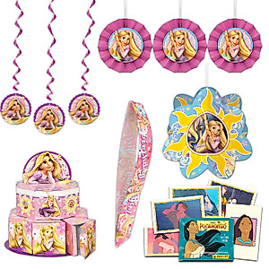 Disney Tangled Party Decorations Kit Bundle ~ Rapunzel Danglers, Party Favor Box Centerpiece, and More Birthday Decor with Disney Princess Stickers (Princess Party Supplies)