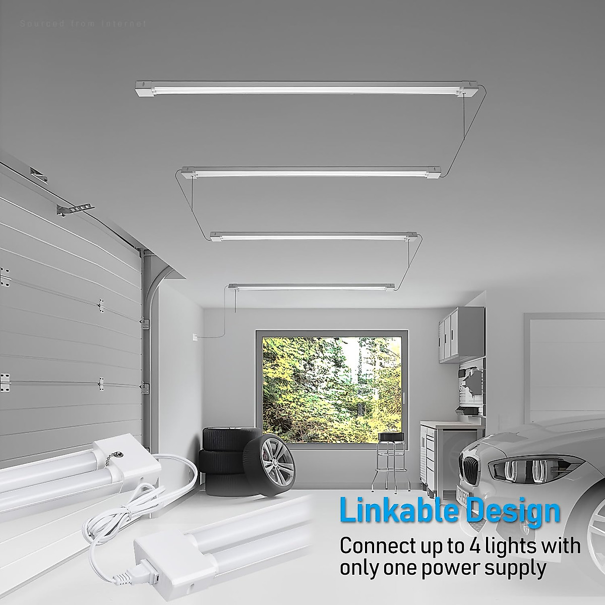 LEONLITE LED Shop Light 4FT, Deep Reflector, 40W 5000K Daylight Linkable LED Shop Light, Plug in Shop Light with Pull Chain (ON/Off), 4 Foot LED Shop Lights for Workshop, Garage, Shop, Pack of 4