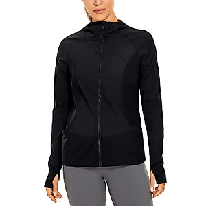 CRZ YOGA Women's Lightweight Breathable Athletic Jackets Full Zip Sweatshirt Running Hoodies with Pockets Black Small
