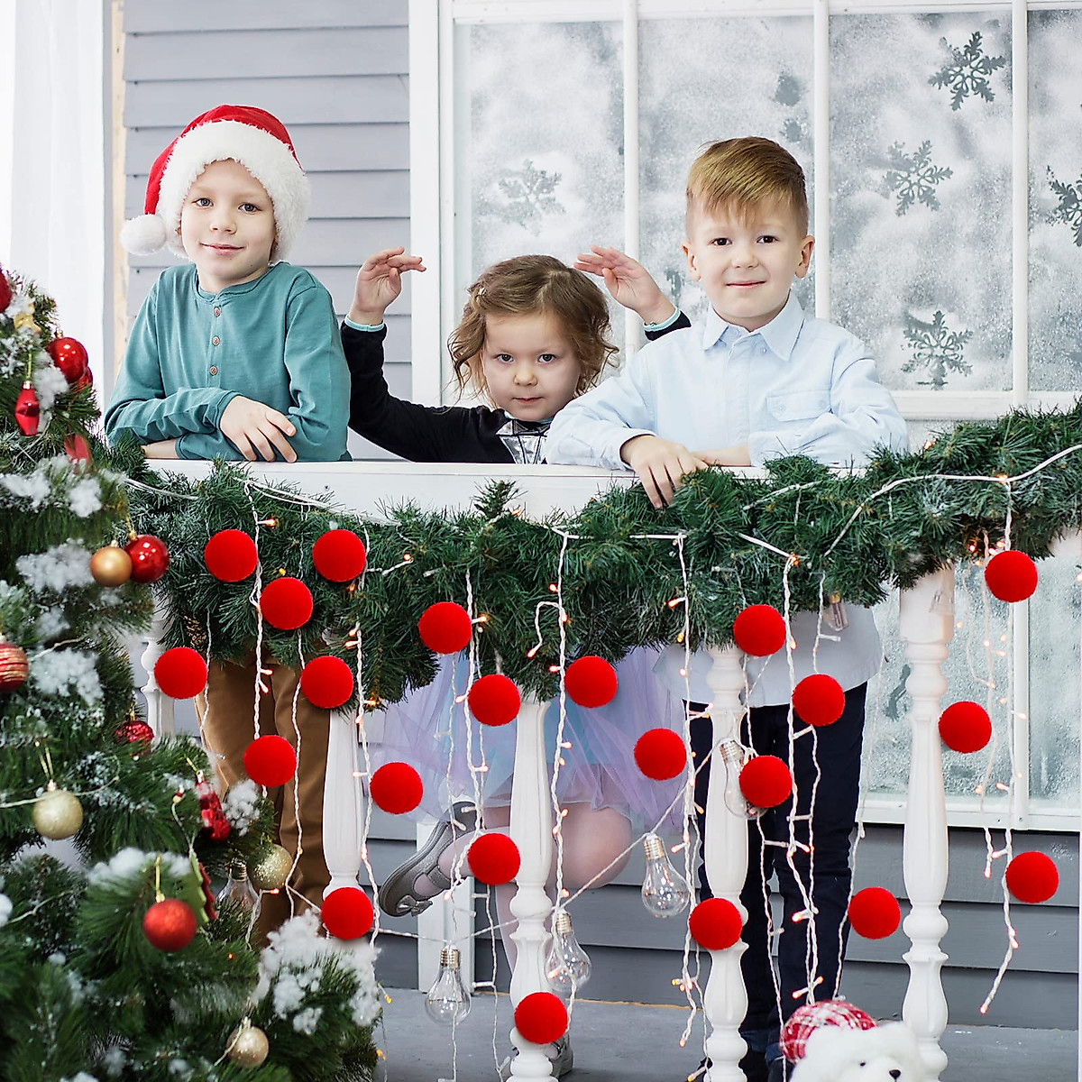 Red Pom Poms Christmas Faux Fur Pompom Ball Acrylic Large Red Pompoms Crafts Holiday Pom Balls Fluffy Plush Pompom for DIY Christmas Costume Supplies Party Decorations, 2 Inches (30 Pieces)