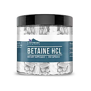 Earthborn Elements Betaine HCL, 200 Capsules, Lab-Tested, No Filler or Additives