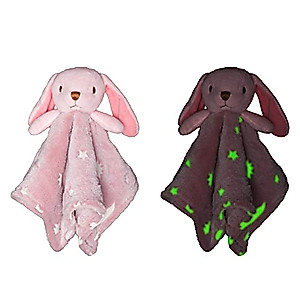 Believe BigDreams Rabbit Lovey Blanket - Baby Security Blankets for Girls - Polyester Baby Boy Security Blanket 15 x 15 Inches Lovies for Babies Glows in The Dark Stuffed Blanket Animal