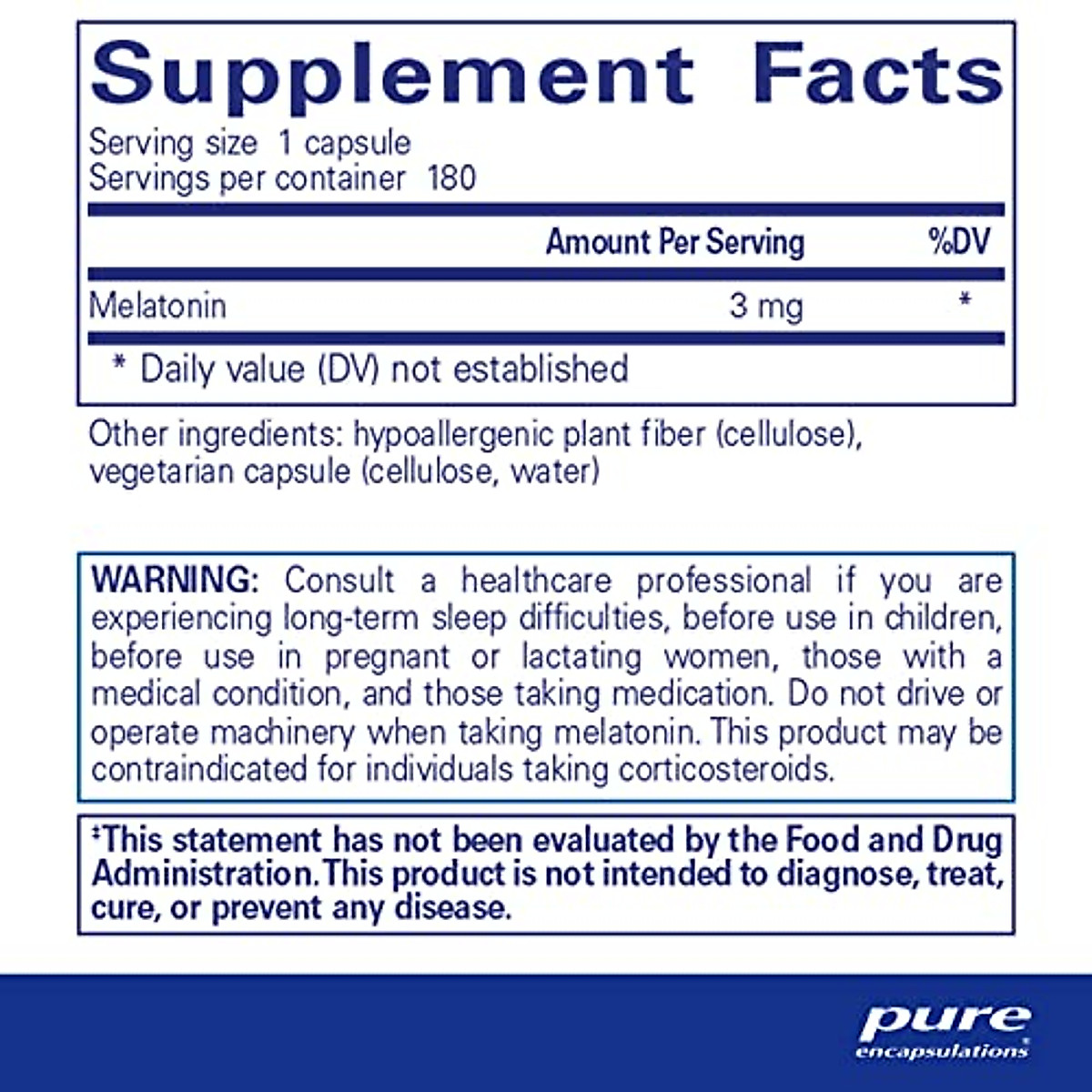 Pure Encapsulations Melatonin 3 mg | Antioxidant Supplement to Support Natural Sleeping* | 180 Capsules