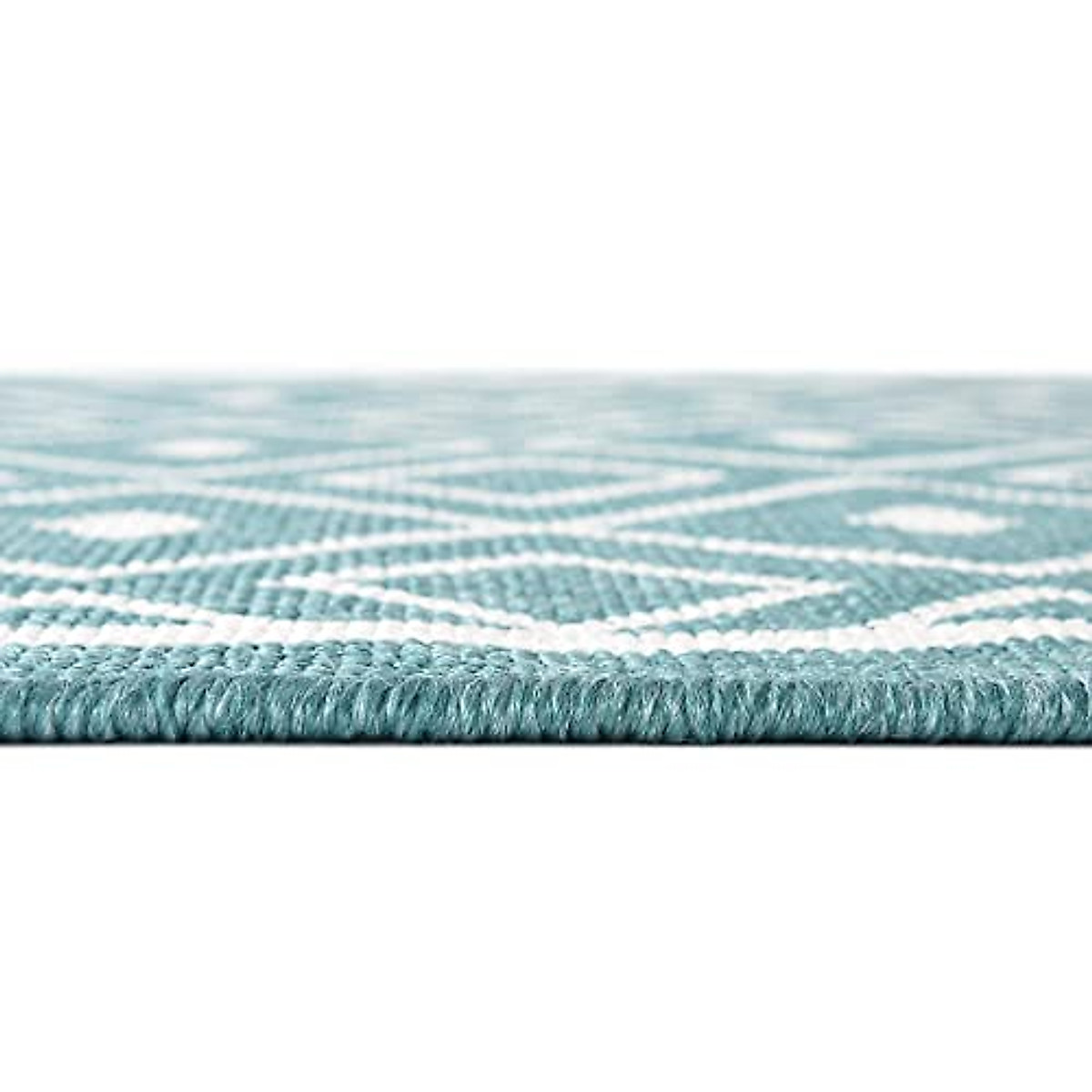 Unique Loom Outdoor Trellis Collection Area Rug Geometric Diamonds Flatweave Design, Tribal Inspired for Indoor/Outdoor Décor (7' 10 x 7' 10 Square, Teal)