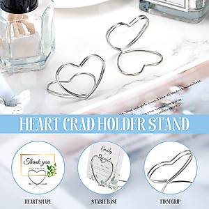 Moxweyeni 20 Pcs Wedding Place Card Holders for Table Heart Wedding Table Number Holders Mini Picture Photo Stands for Wedding Bridal Shower Party (Silver)