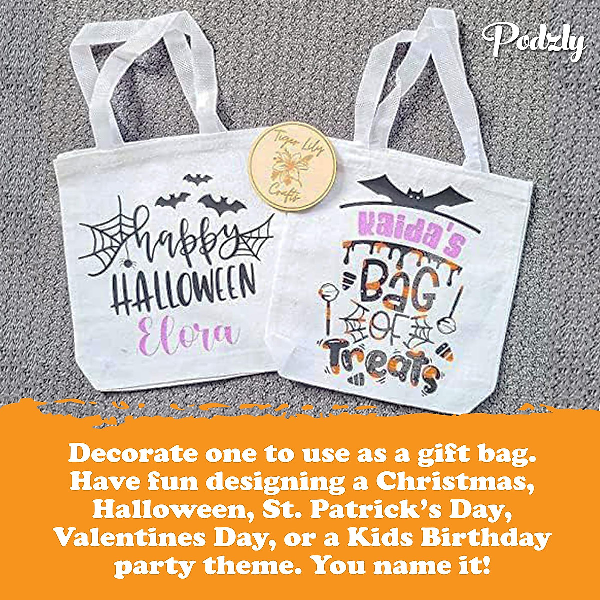 Podzly 12 DIY Blank Mini Canvas Tote Bags - 8"x 8" x 1 1/2" Tote Bag, Perfect for Arts, Crafts and Goodie Bags - Write, Paint, or Draw your Designs and Decorate to use as Mini Travel and Gift Bag