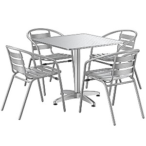 Patio Furniture Set, Aluminum Dining Set with 4 Aluminum Outdoor Arm Chairs, Furniture Set with Chrome Powder-Coated, Dining Table with Chairs, Round Outdoor Patio Furniture