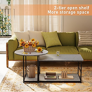 WOHOMO Coffee Table, Modern Style Coffee Tables for Living Room Marble Center Table with Storage 2 in 1Detachable Table Set,Grey Marble
