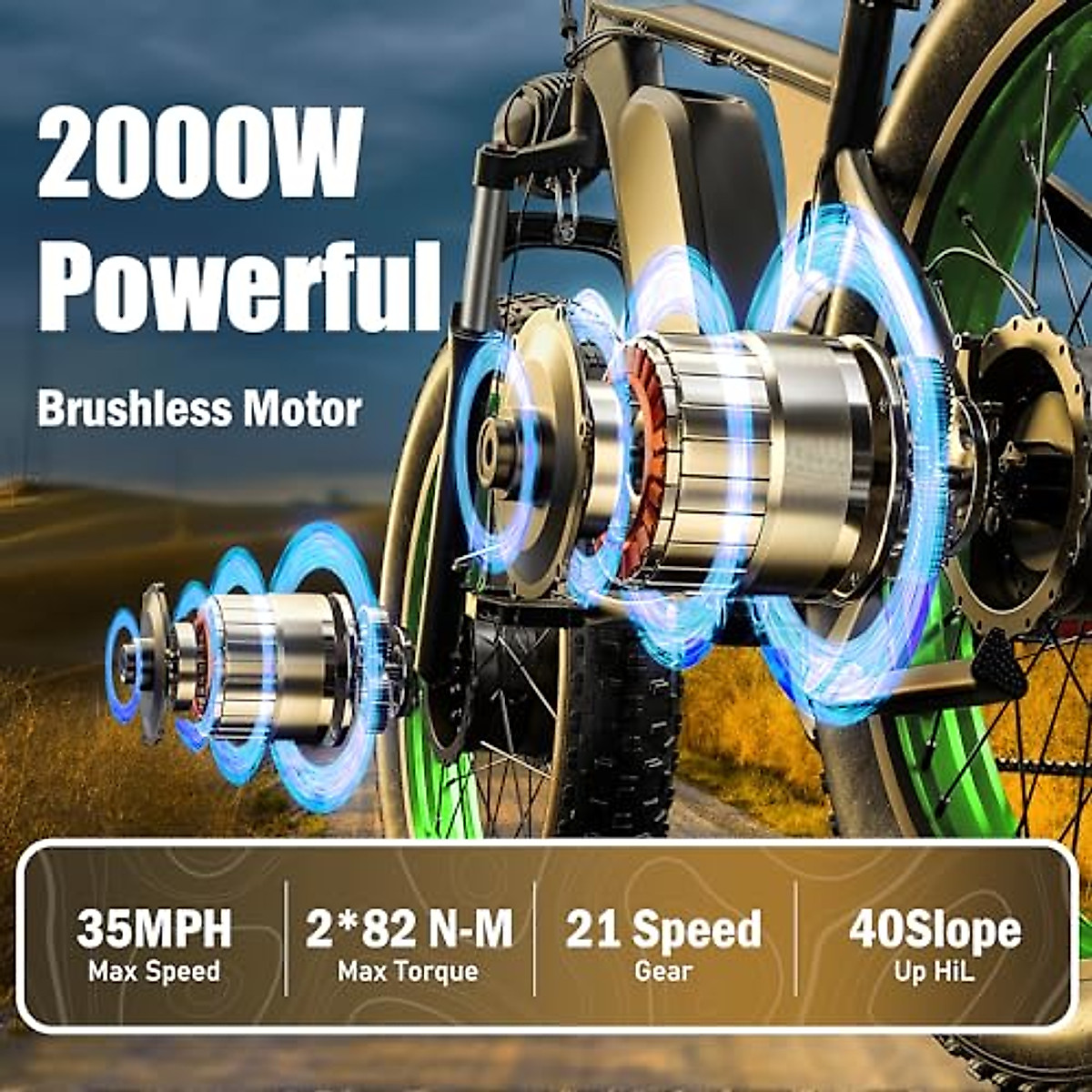 Dakeya Da06 Electric Bike for Adults,Dual Motor Ebike AWD 2000W,21-Speed 35MPH Mountain Snow Ebike with Removable 52V 23AH Battery,26" x 4.0 Fat Tire E-Bike with High-Capacity Cycling Pannier Bag