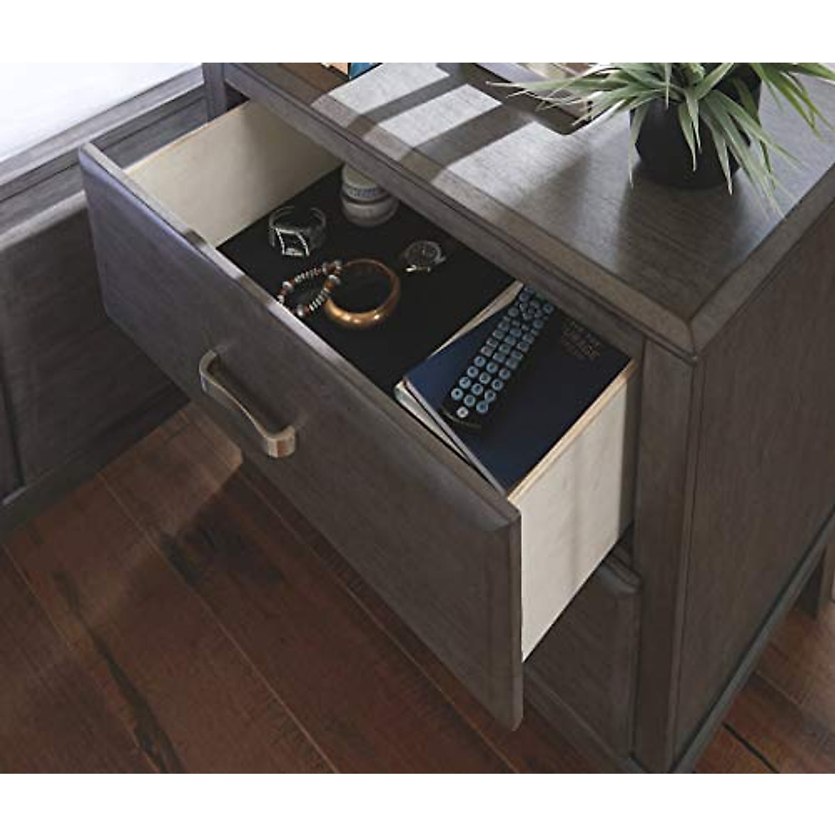 Signature Design by Ashley Caitbrook Contemporary 2 Drawer Nightstand with Dovetail Construction, Weathered Gray