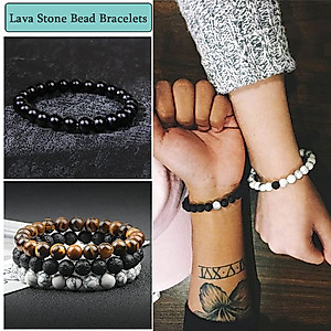 FIRAZIO 14Pcs Black Lava Stone 7 Chakra Bracelets 8mm Yinyang Rock Bead Elastic Bracelet Crystals Stones Bracelets Yoga Beaded Bracelets Essential Oil Diffuser for Men Women Jewelry