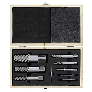 ABN Jumbo Spiral Flute Extractor - 9 Piece Easy Out Bolt Screw Extractor Set Square Shank Reverse Bit Set with Wood Case