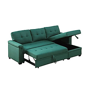 Eafurn 84'' Reversible Sectional Sofa Couch with Pull-Out Sleeper Bed, Line Fabric L-Shape 3-Seater Convertible Corner Sofa & Couches with Storage Chaise,Button Tufted Couch for Living Room