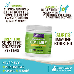 Raw Paws Whole Powdered Goat Milk for Dogs and Cats, 7-oz - Goats Milk for Dogs Made in USA - Natural Kitten & Puppy Milk Replacement Formula, Dry Pet Goat Milk Food Topper, Pet Nutritional Supplement