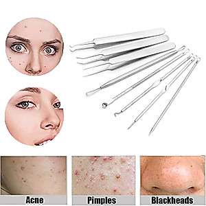 Pinkiou Blackhead Removers Comedone Pimple Popper Tool Acne Extractors Blemish Remover Ingrown Hair Tweezers Removal Kit Whitehead Remover Zit Treatment Skincare Tools for Face Nose, 8-in-1