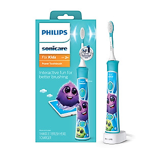 Philips Sonicare for Kids 3+ Bluetooth Connected Rechargeable Electric Power Toothbrush, Interactive for Better Brushing, Turquoise, HX6321/02