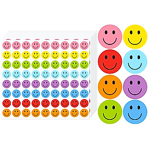 Smiley Face Stickers 1800Pieces, Happy Face Stickers 1in/2.5cm, Small Stickers for Kids Reward Chart (8 Colors)
