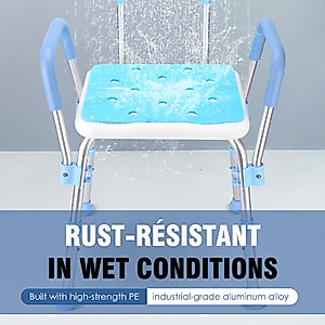 BlessReach Easily Assembled Portable Shower Chair Seat, Adjustable Shower Bench with Arms, Shower Lift Chair with Storage Bags.